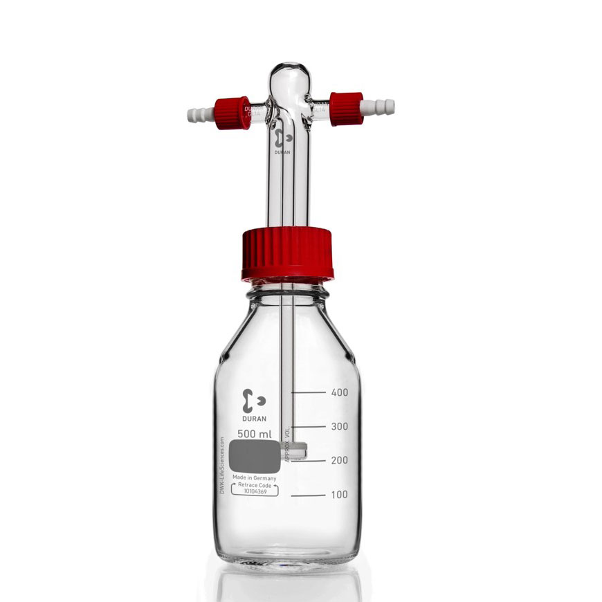 DURAN Gas washing bottle 500 ml GL45 - Drechsel type - with filter disk ...
